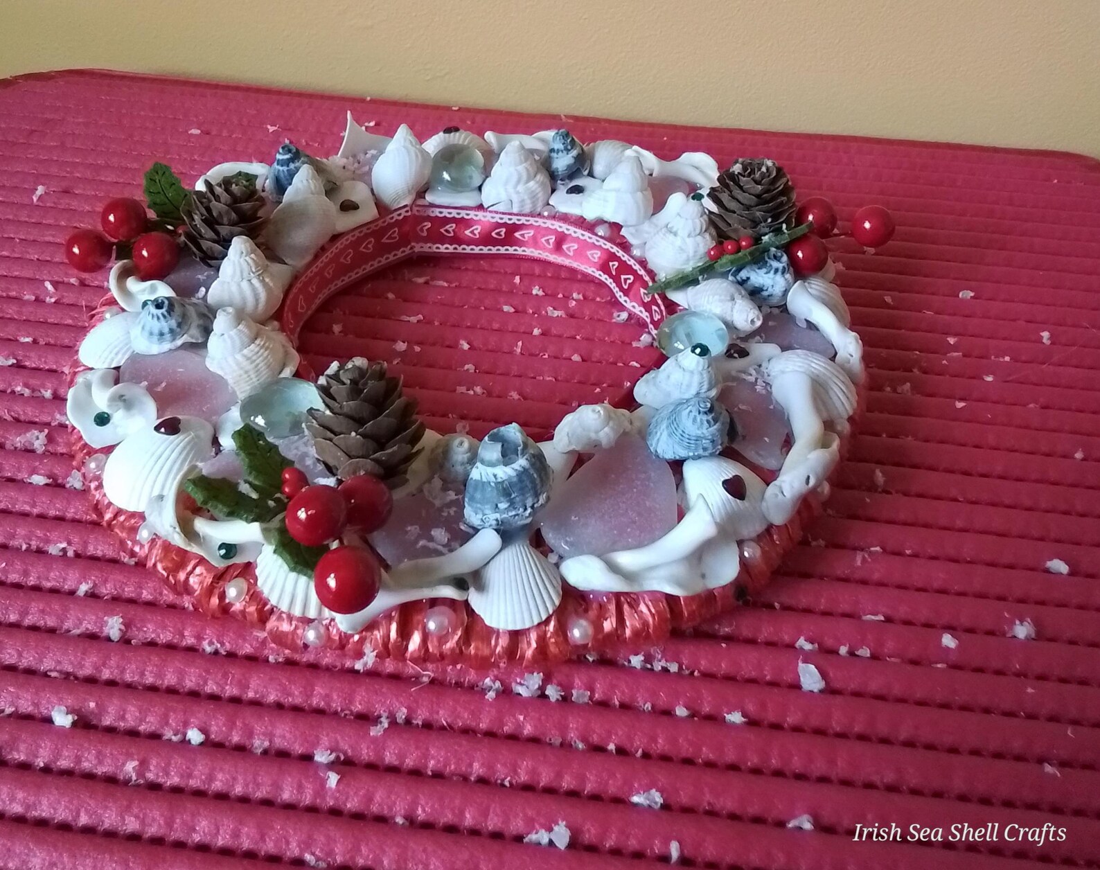 Irish Christmas Sea Shell Table Centrepiece With Sea Glass, Wreath ...