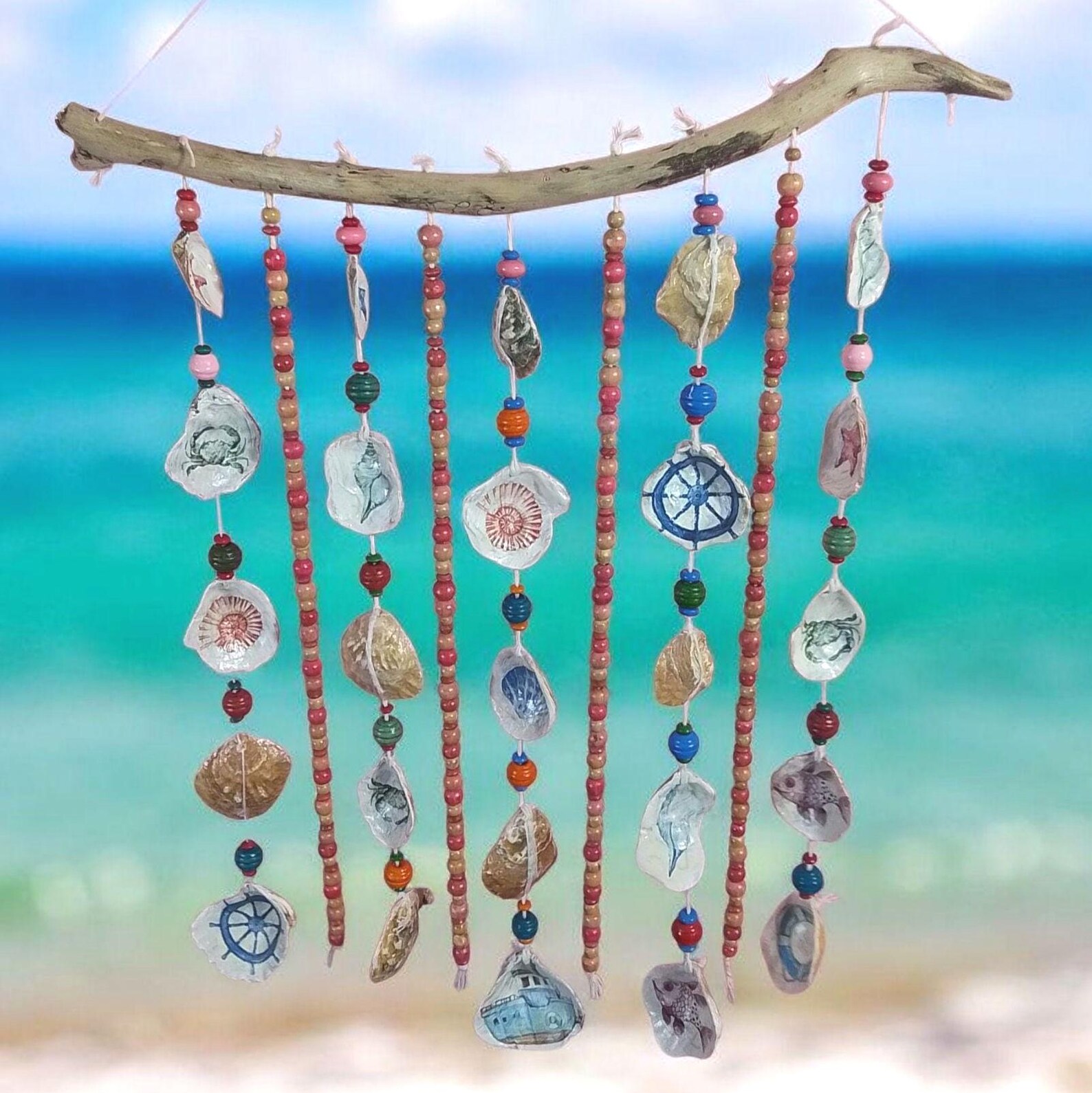 Irish Decoupache Oyster Seashell Wind Chime,unique Sea Worn Driftwood ...