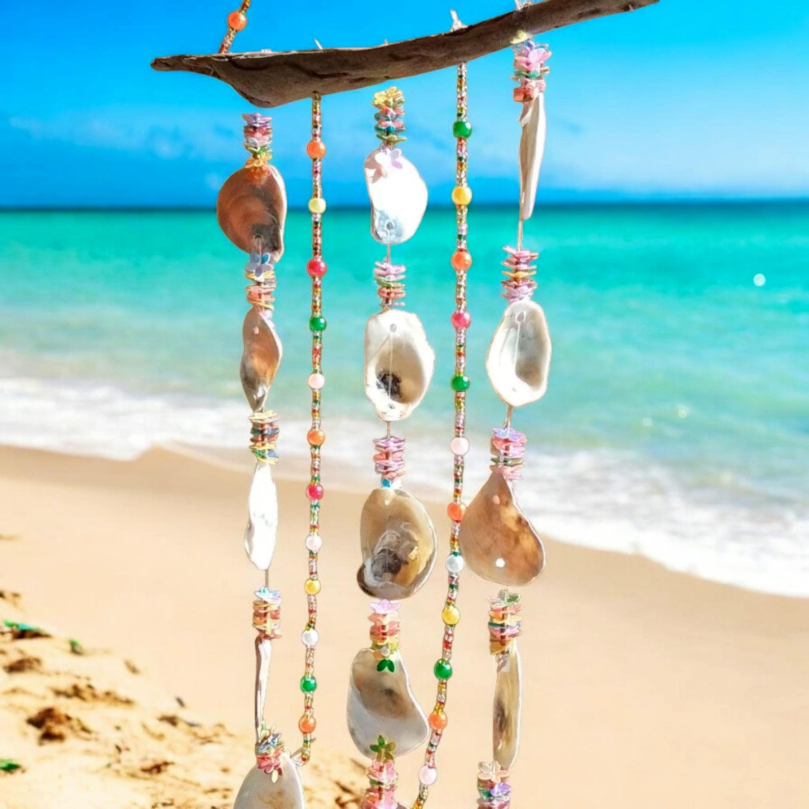 Irish Oyster Shell Wind Chime With Sea-worn Driftwood. Garden ...