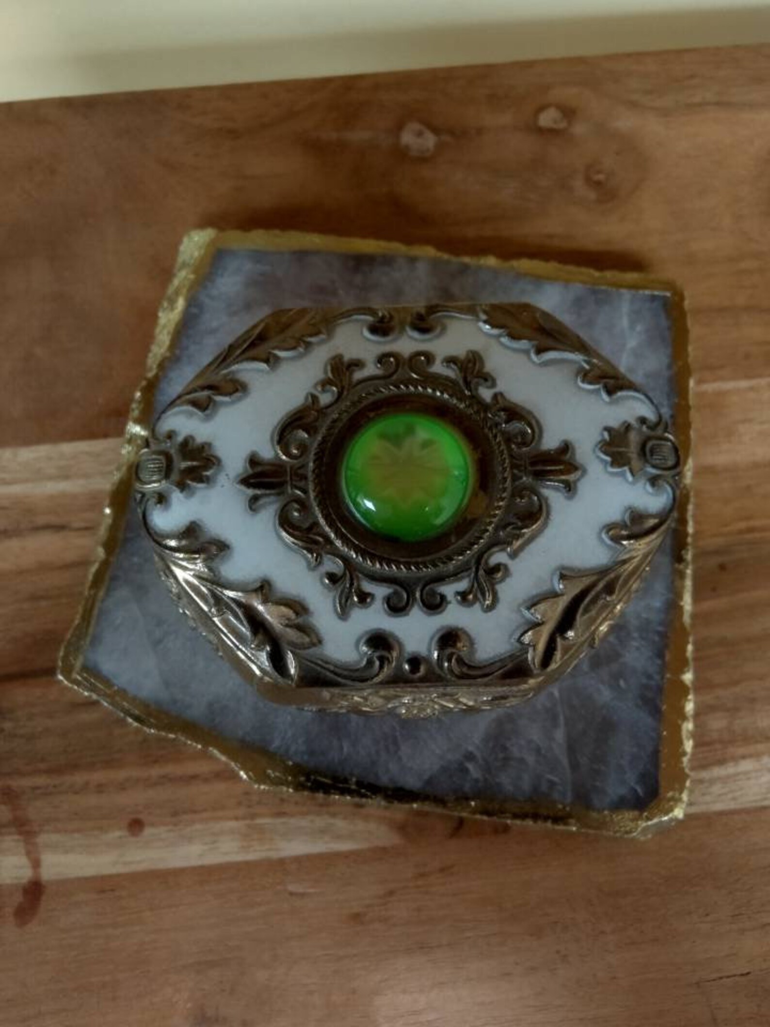 Metal and Enamel Green Gem Jewlery/trinket Box - Etsy