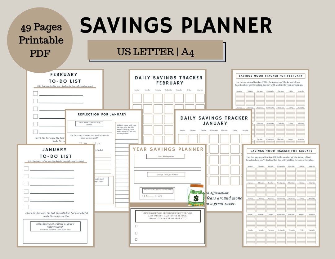 Saving Planner Printable, Savings Tracker, Affirmations, Monthly ...
