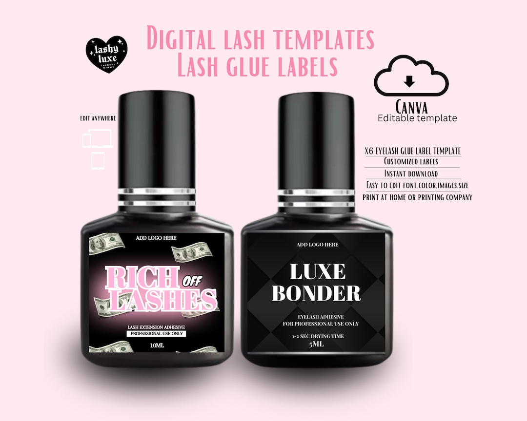 Custom Lash Glue Labels, Modern Glue Labels, Lash Tech Supply, Chic ...