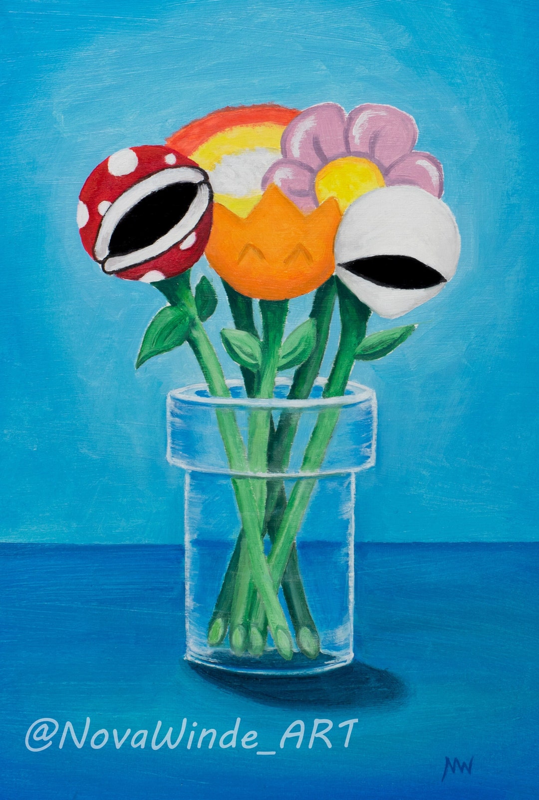 Super Mario Flowers Oil Painting Print Piranha Plant Fire Flower Warp ...