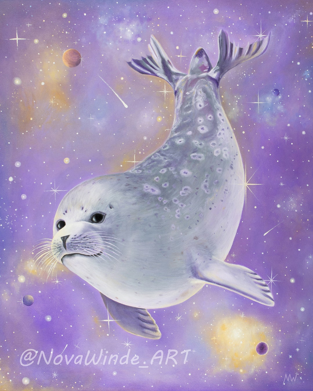 Space Seal Grey Seal Chubby Seal Cute Space Painting - Etsy