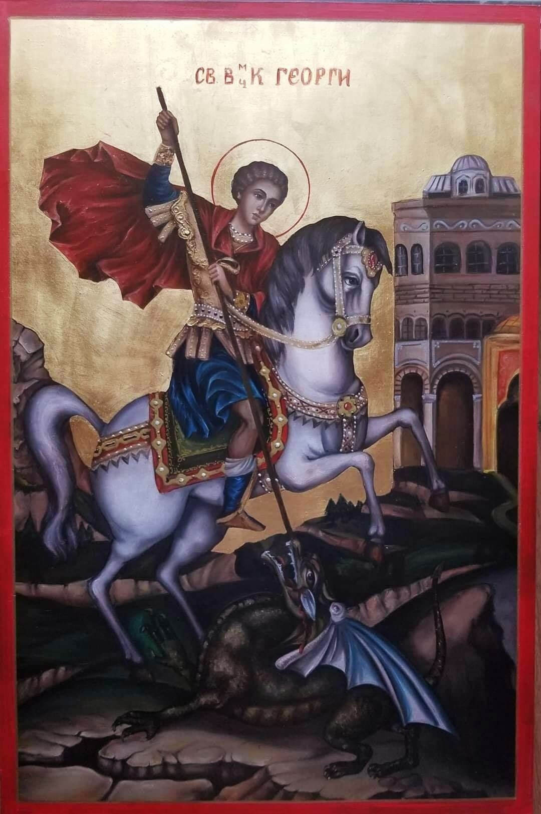 Saint George and the Dragon 24K GOLD Leaf 100% Hand Painted, Christian ...