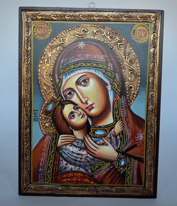 Saint Mary With Jesus Christ Icon Unique 100% Hand Painted | Etsy
