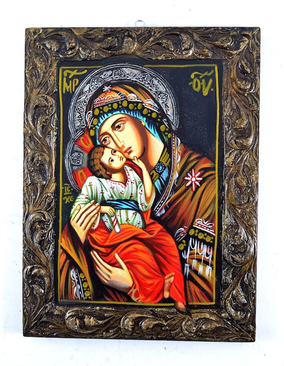 Virgin Mary With Jesus Christ Icon Unique Hand Painted | Etsy
