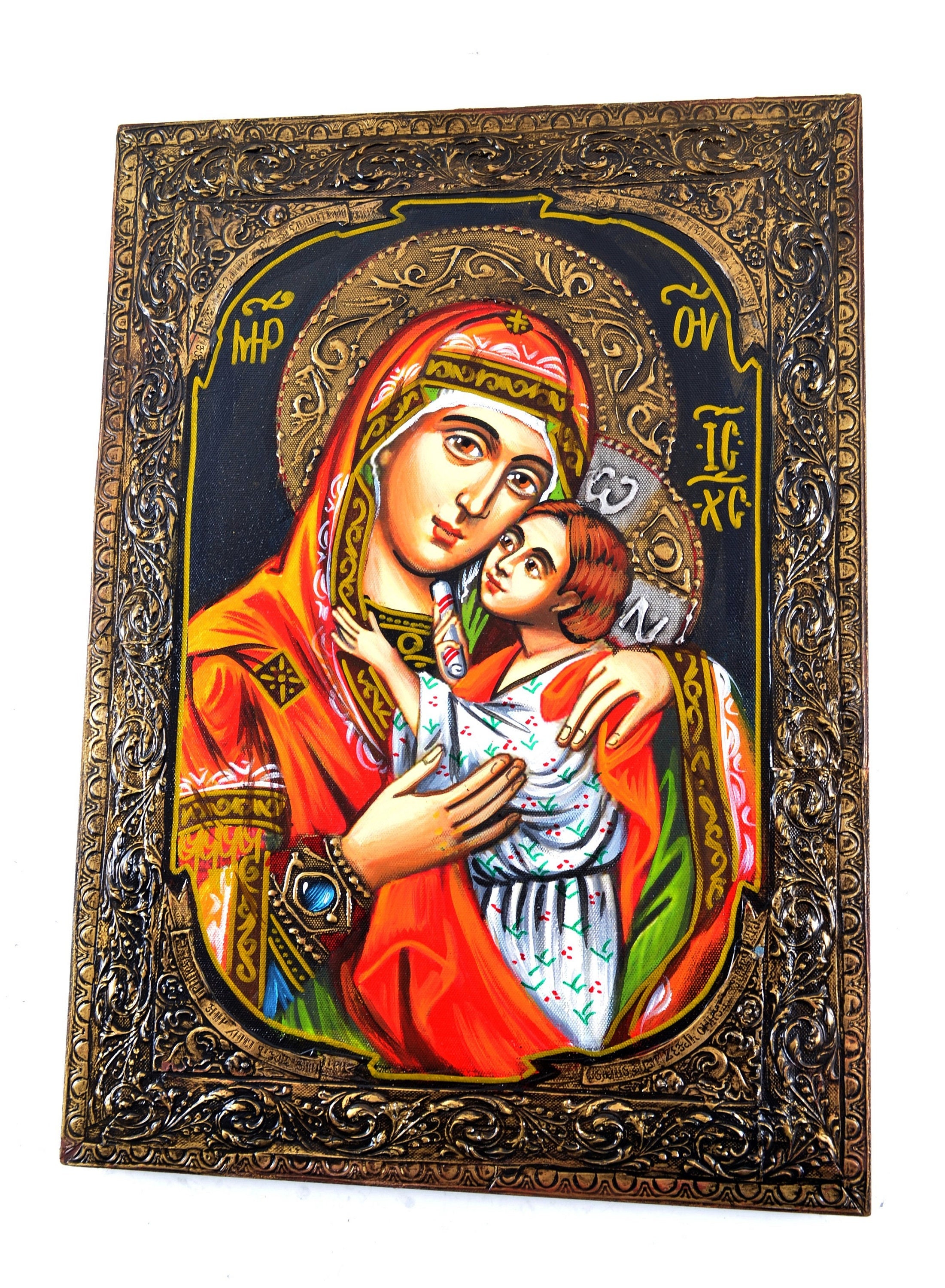 Virgin Mary With Jesus Christ Icon 100% Unique Hand Painted Religious ...