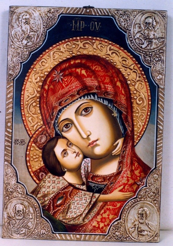 Virgin Mary With Jesus Christ Icon Unique Hand Painted - Etsy