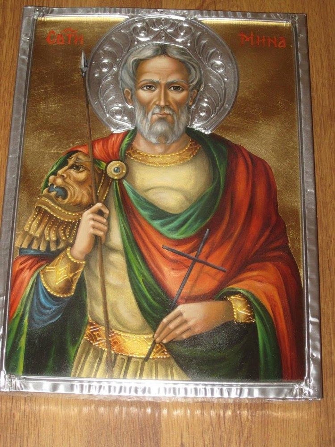 Hand Painted Saint Menas Icon, 24K Gold Leaf, Orthodox Religious Art - Etsy