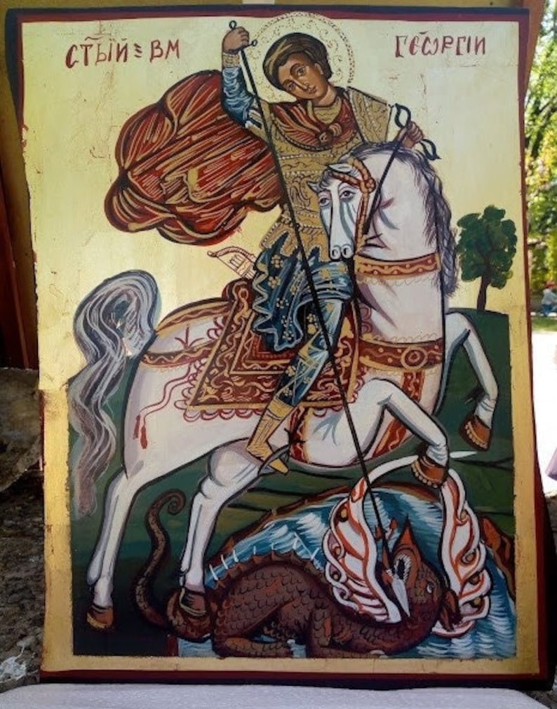 Saint George and the Dragon-100% Hand Painted Christian Orthodox ...