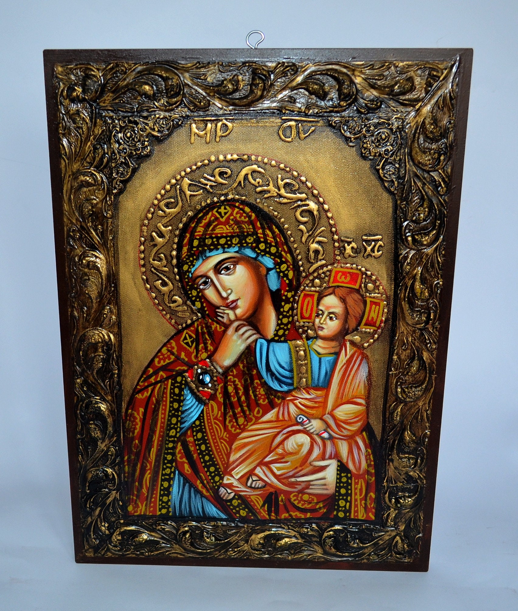 Saint Mary With Jesus Christ Icon Unique 100% Hand Painted - Etsy