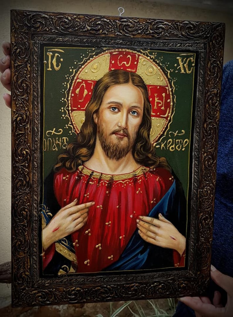 Jesus Christ Hand Painted Icon. Christian Art. Religious Handmade Gift ...