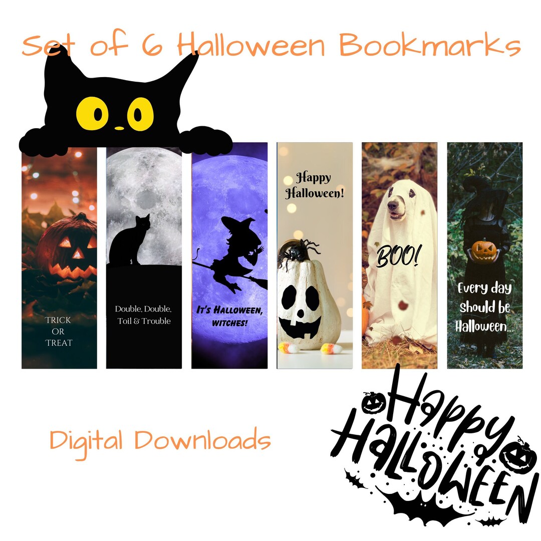 Spooky Halloween Bookmarks: Set of 6 Printable Designs (PDF Download ...
