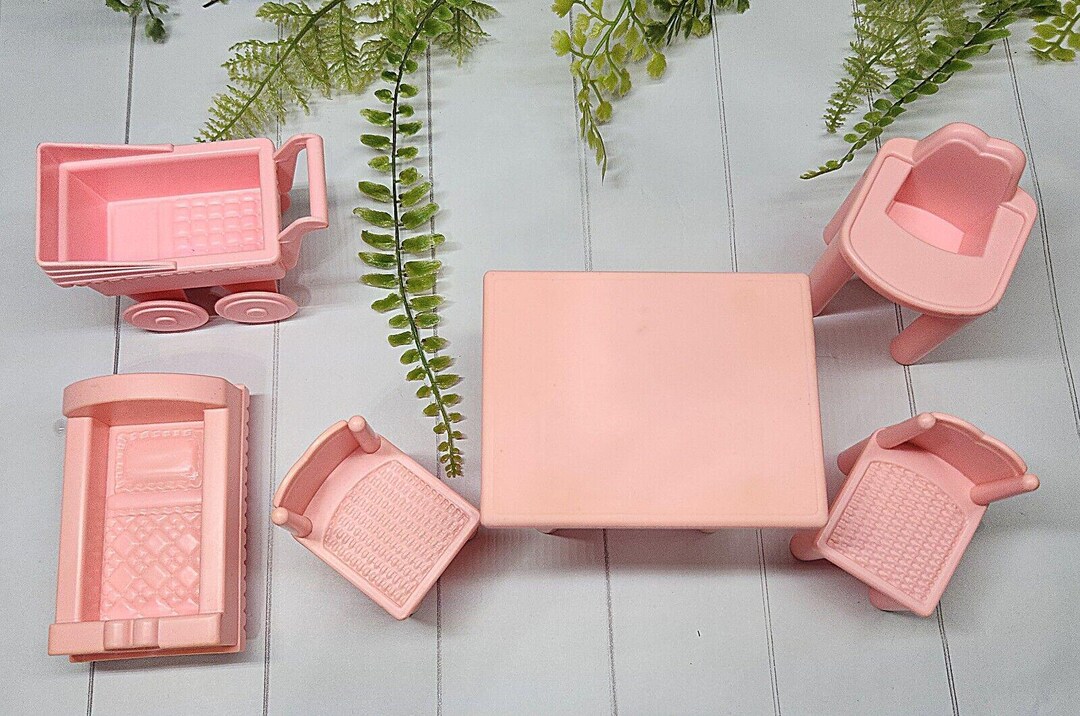 Plastic Playskool Mini Doll Furniture Chair Table Highchair Bassinet ...