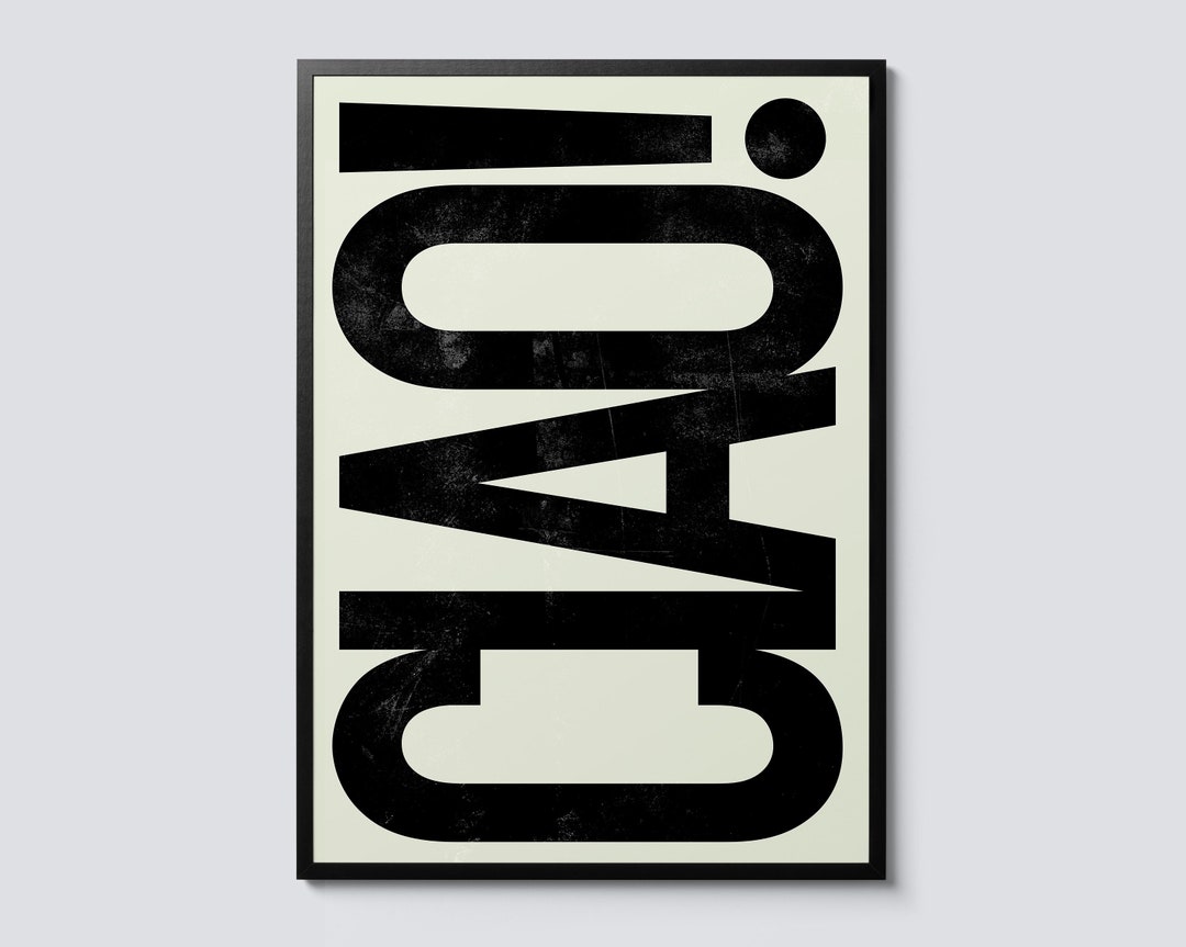Minimalist Modern Ciao Typography Portrait, Black & White Wall Art ...