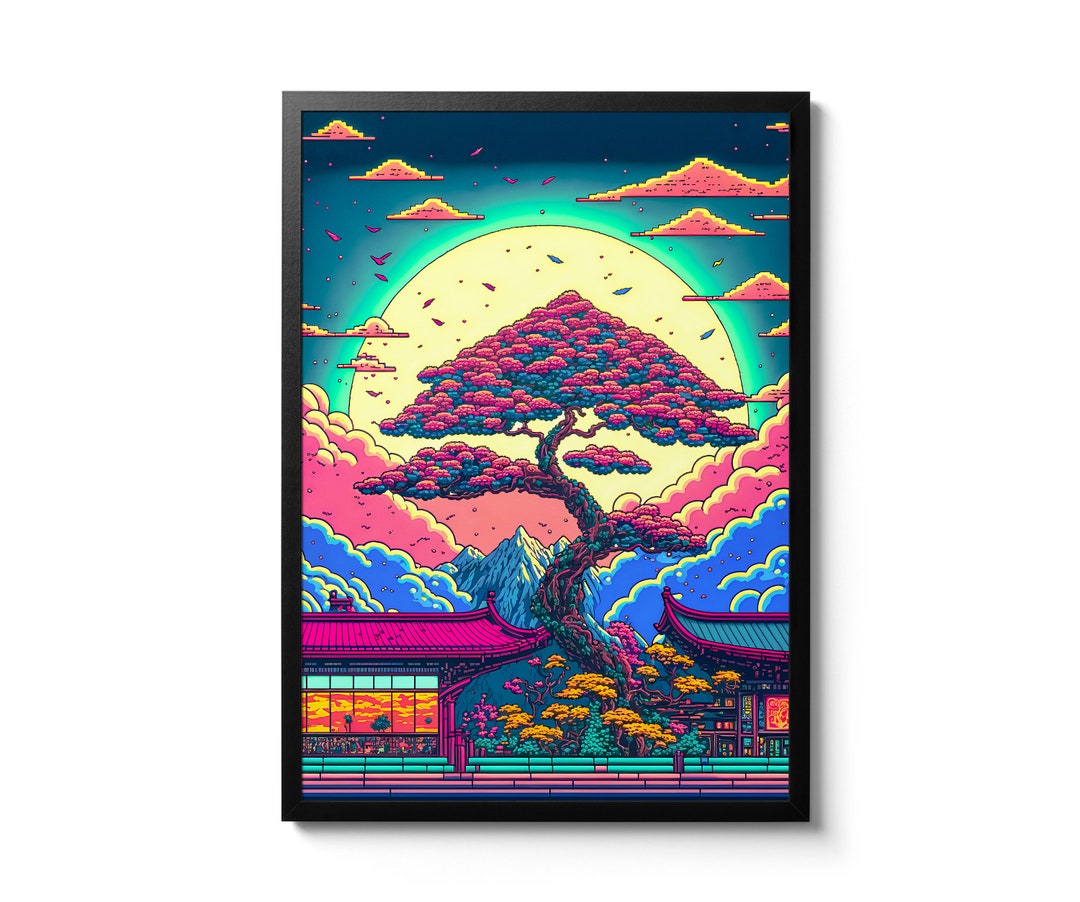 Fuji Tree, Japanese Pixel Art Print, Anime Manga Wall Art, Gaming Home ...