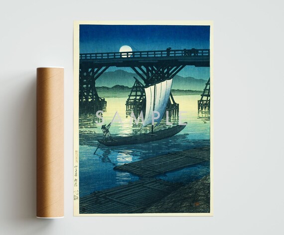 Japanese Rowboat Under Moonlight Poster Japanese Woodblock - Etsy