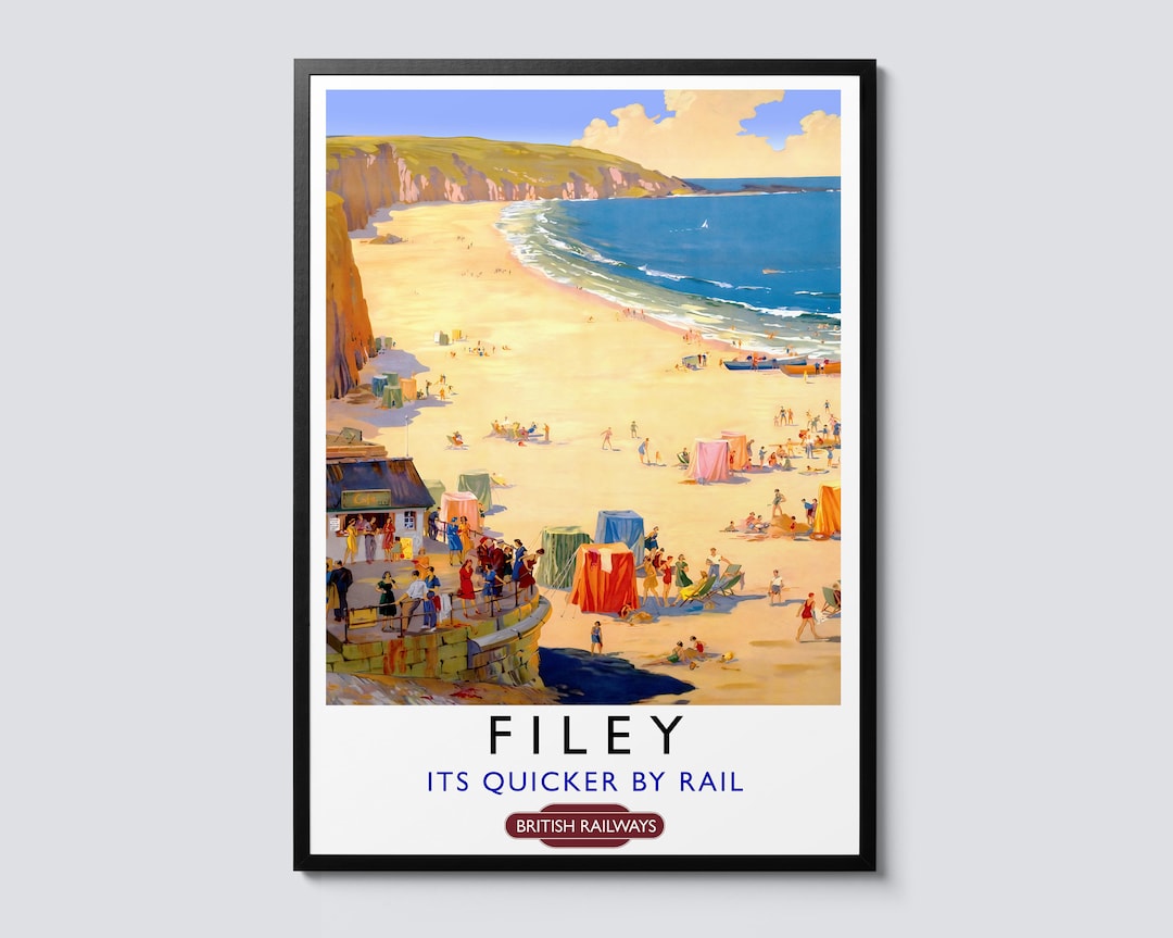 Filey British Railways Vintage Travel Poster, Seaside Beach Bay Wall ...