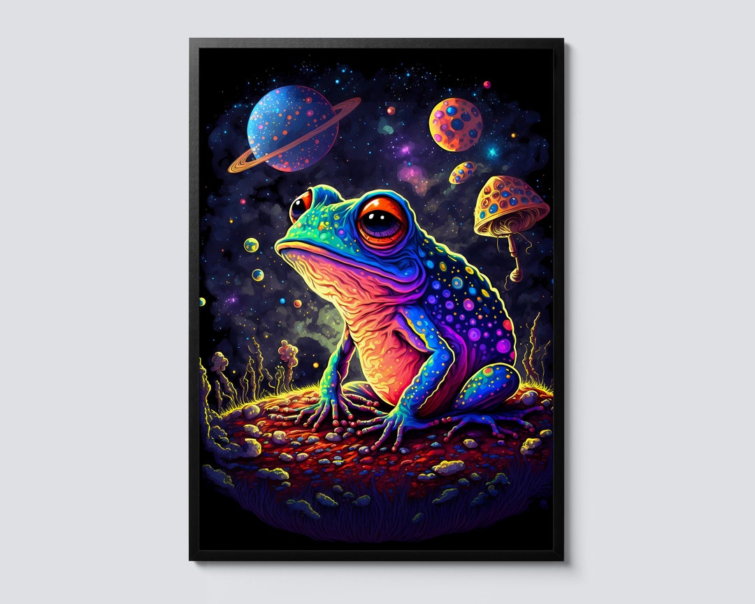Space Frog Psychedelic Scene, Modern Graphic Print, Fun Animal Wall Art ...