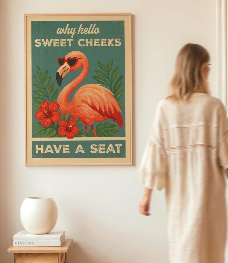 Hello Sweet Cheeks Flamingo Print, Funny Bathroom Poster, Typographic ...