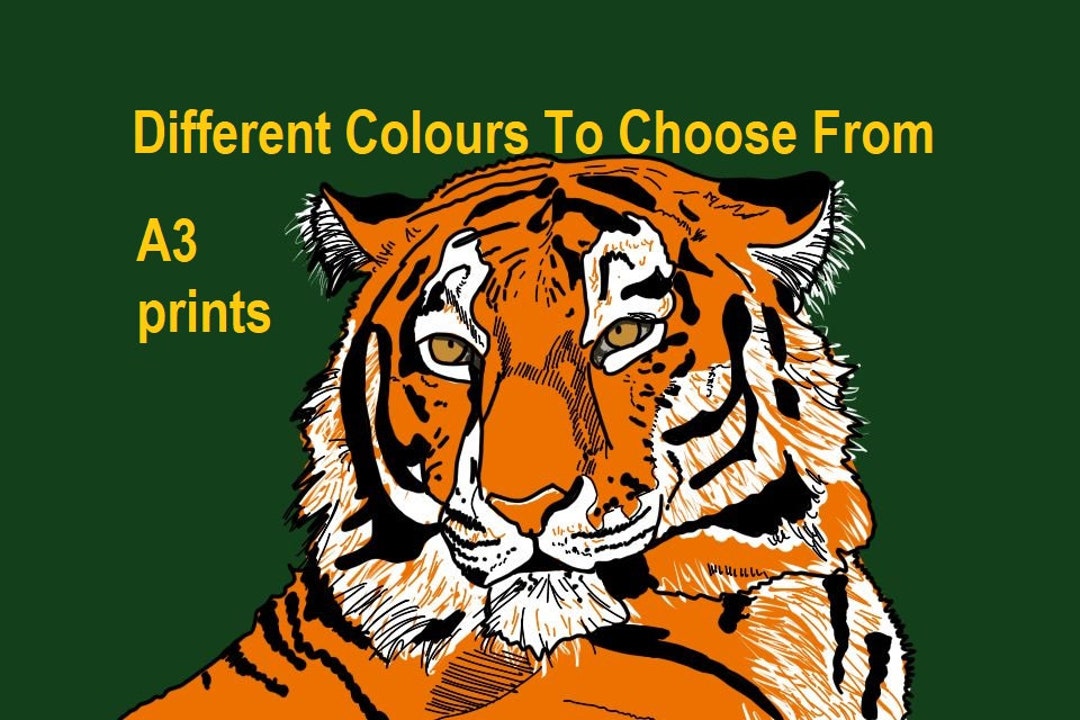 Tiger Art Print Tiger Wall Hanging A3 Art Print Different Color Options ...