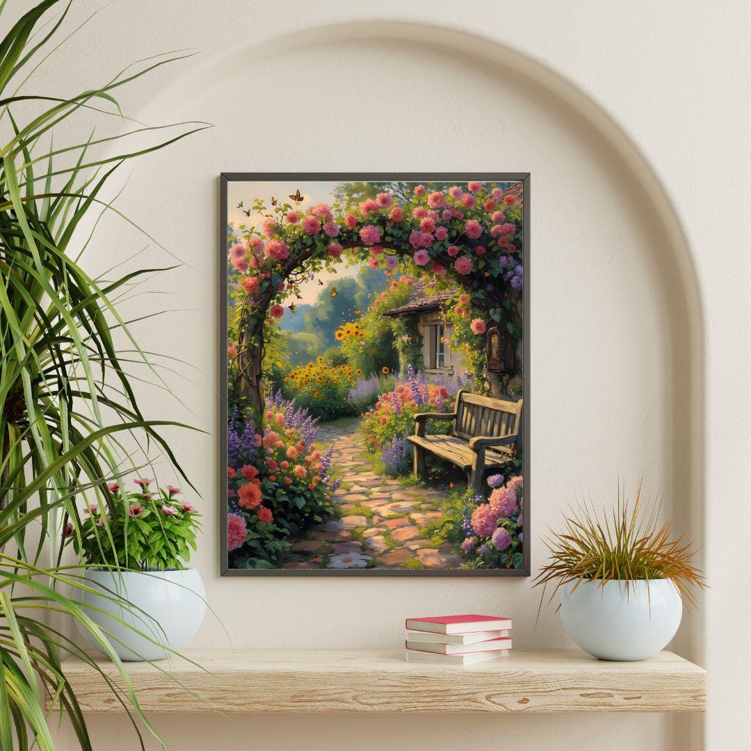 Digital Download Cottage Garden Path With Trellis | Romantic Floral ...