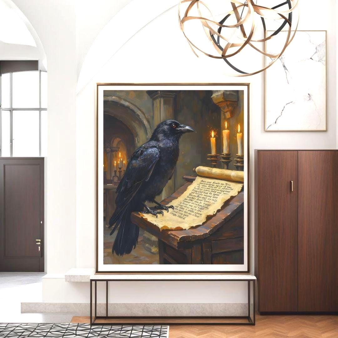Raven and Scroll Wall Art | Dark Academia Halloween Raven Print - Etsy