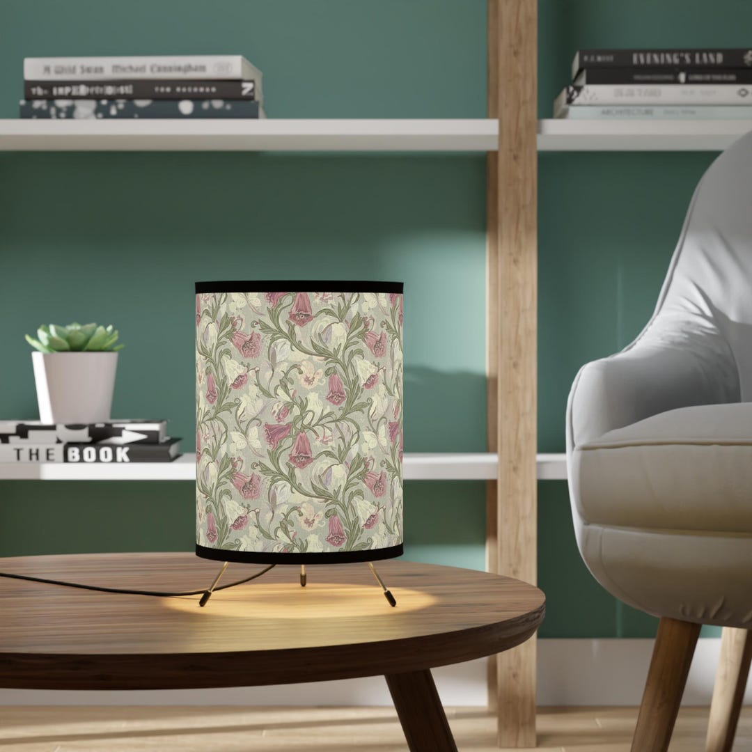 Dusty Rose Floral Table Lamp – Cottagecore Lighting, Cozy Botanical ...
