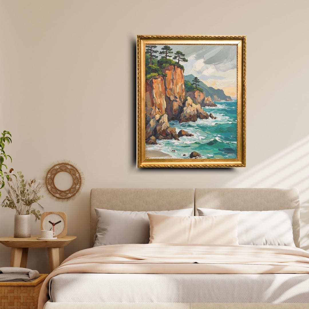 Japanese Cliffs Wall Art Print – Coastal Landscape Painting, Ocean ...