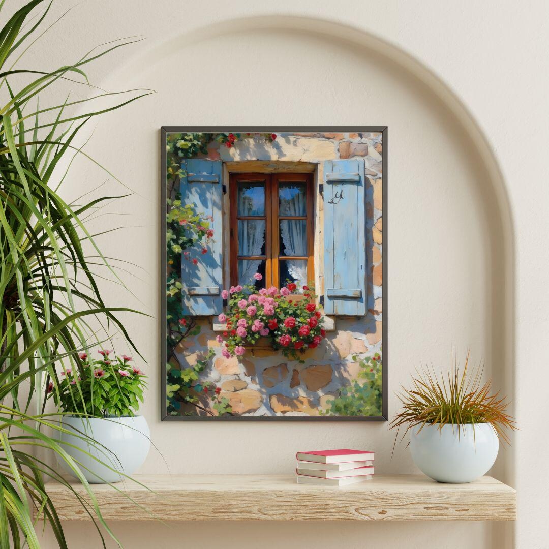 Digital Download French Country Window With Flowers | Rustic Cottage ...
