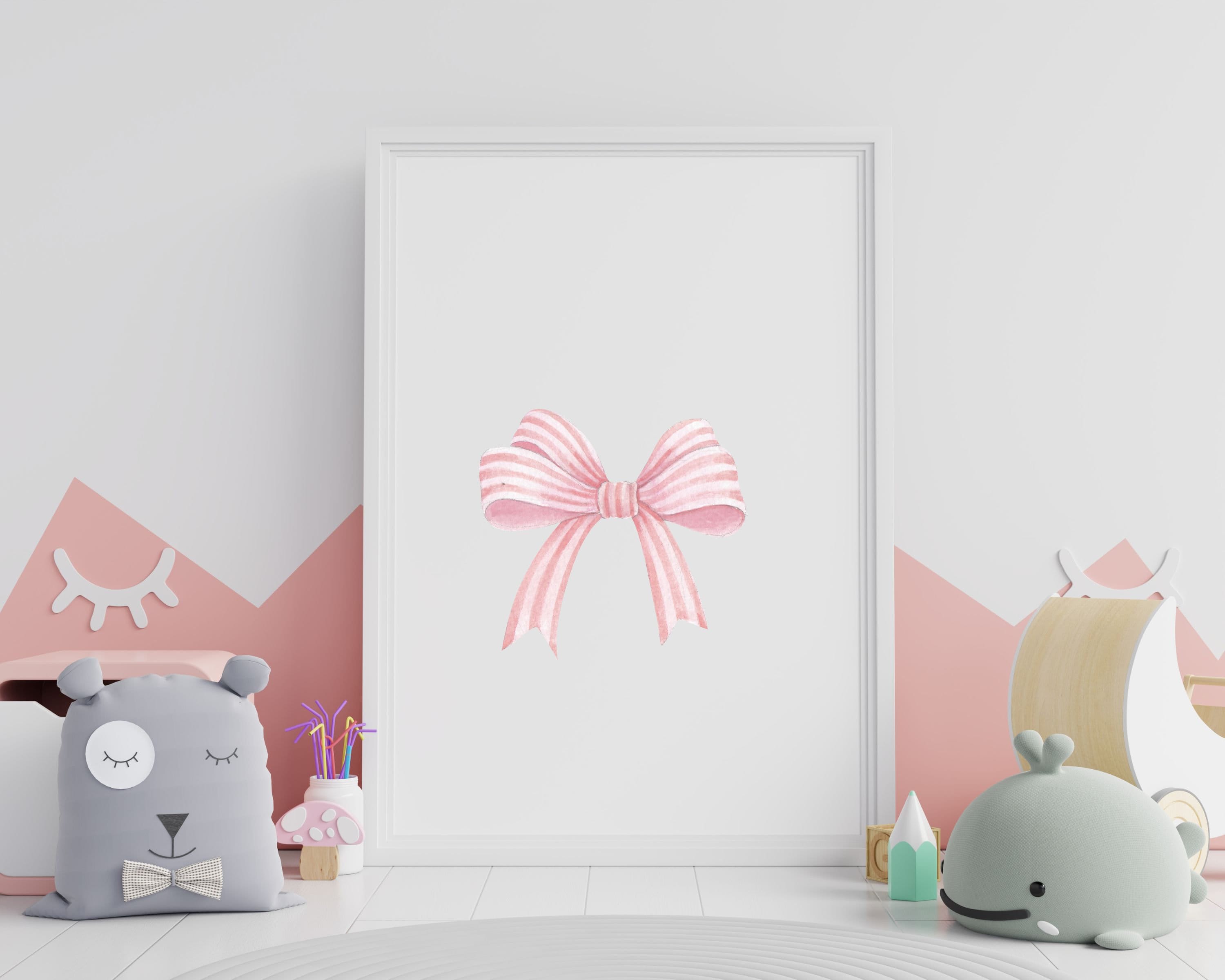 Watercolor Pink Bow Print Printable Wall Art Bow Nursery - Etsy