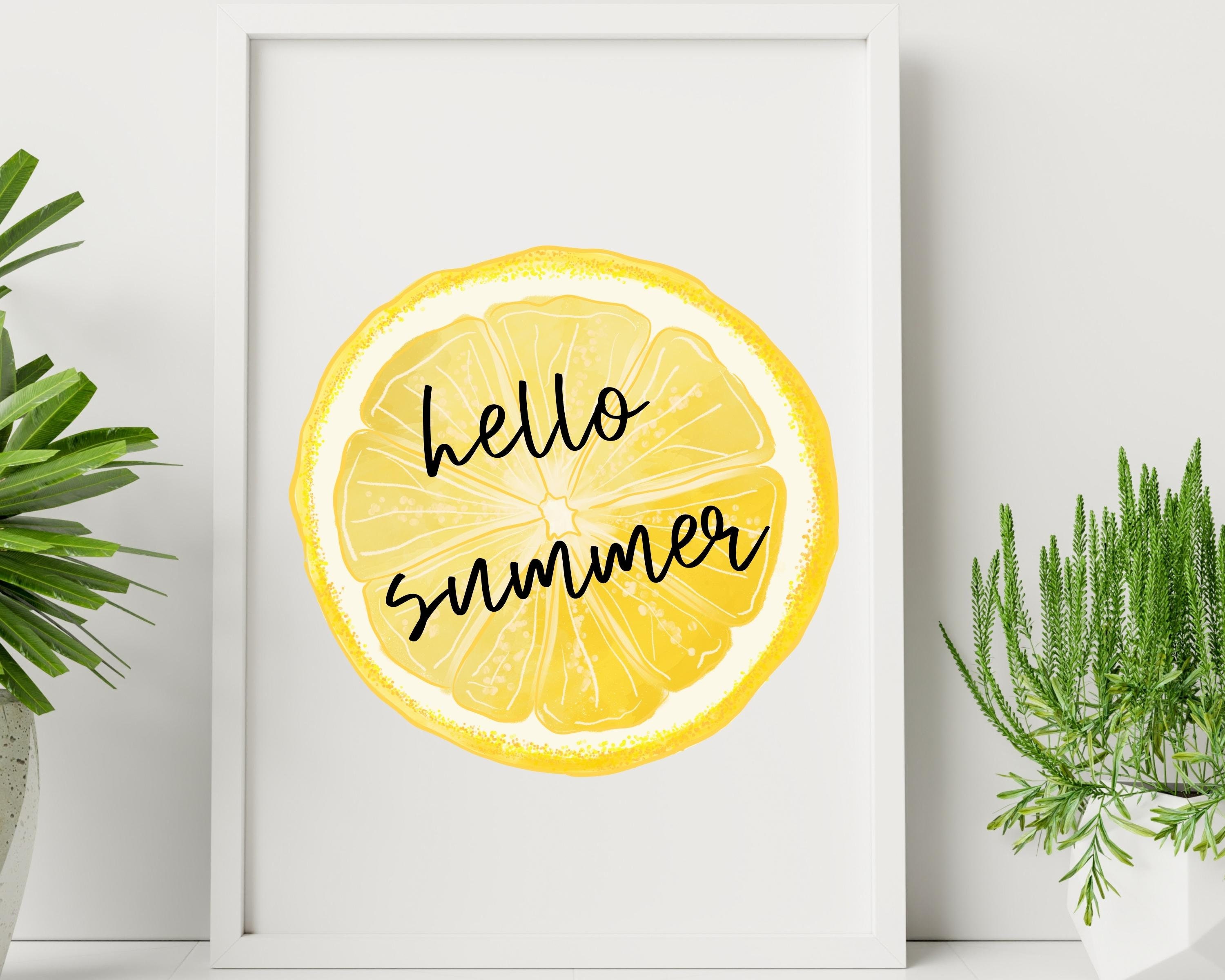 Printable Hello Summer Print, Lemon Slice Watercolor Art, Summer Home ...