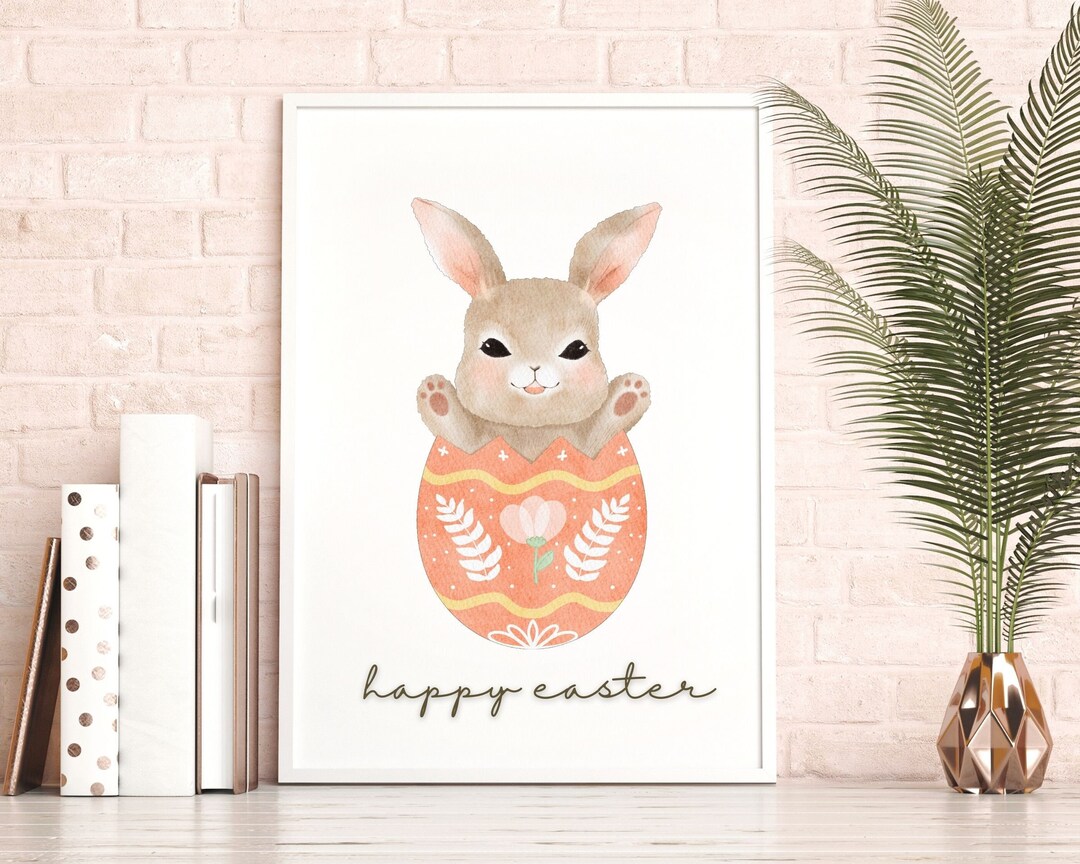 Happy Easter Digital Art Printable, Easter Wall Art Print, Watercolor ...