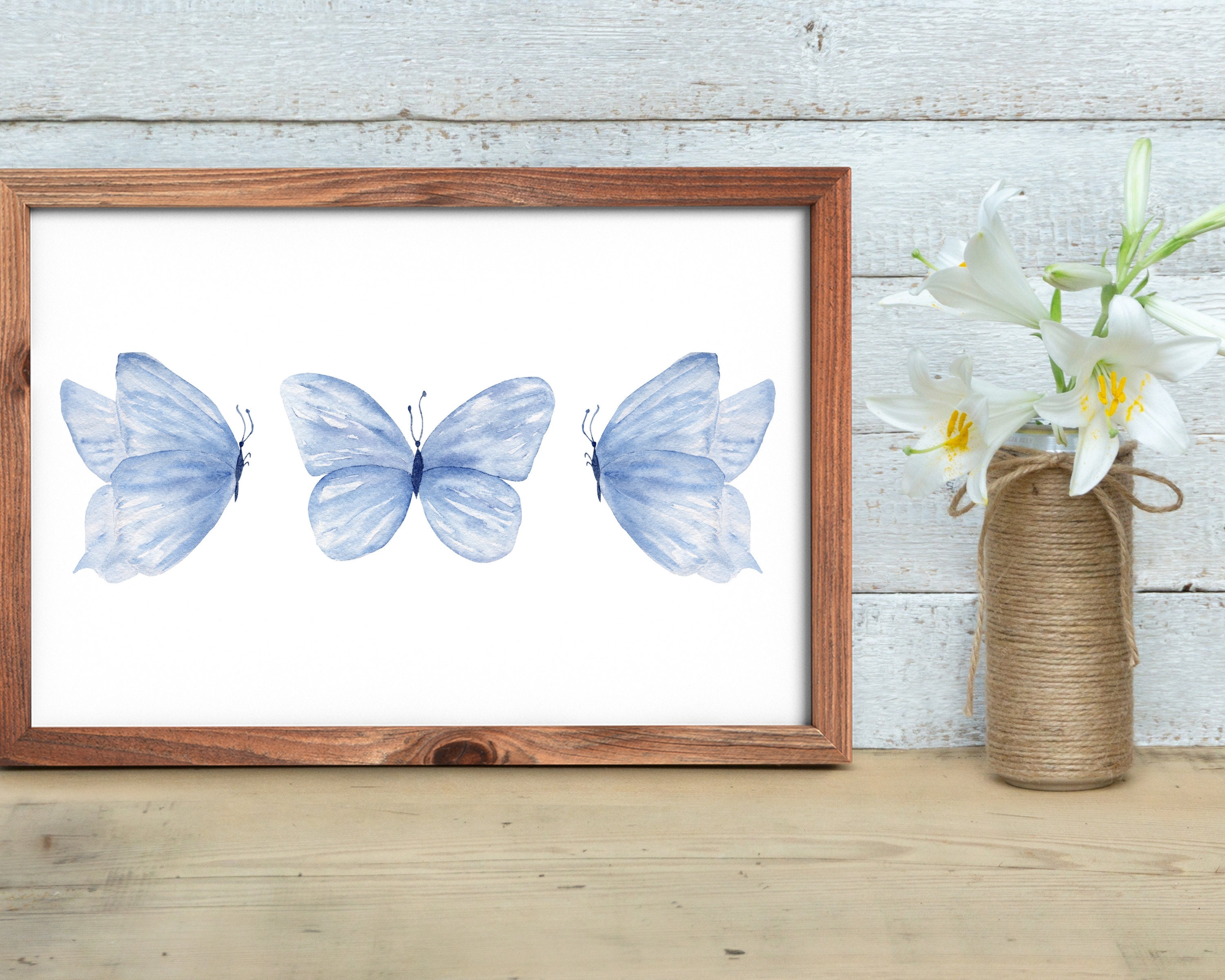 Watercolor Blue Butterfly Print Trio Butterfy Home Decor Trio Butterfly ...
