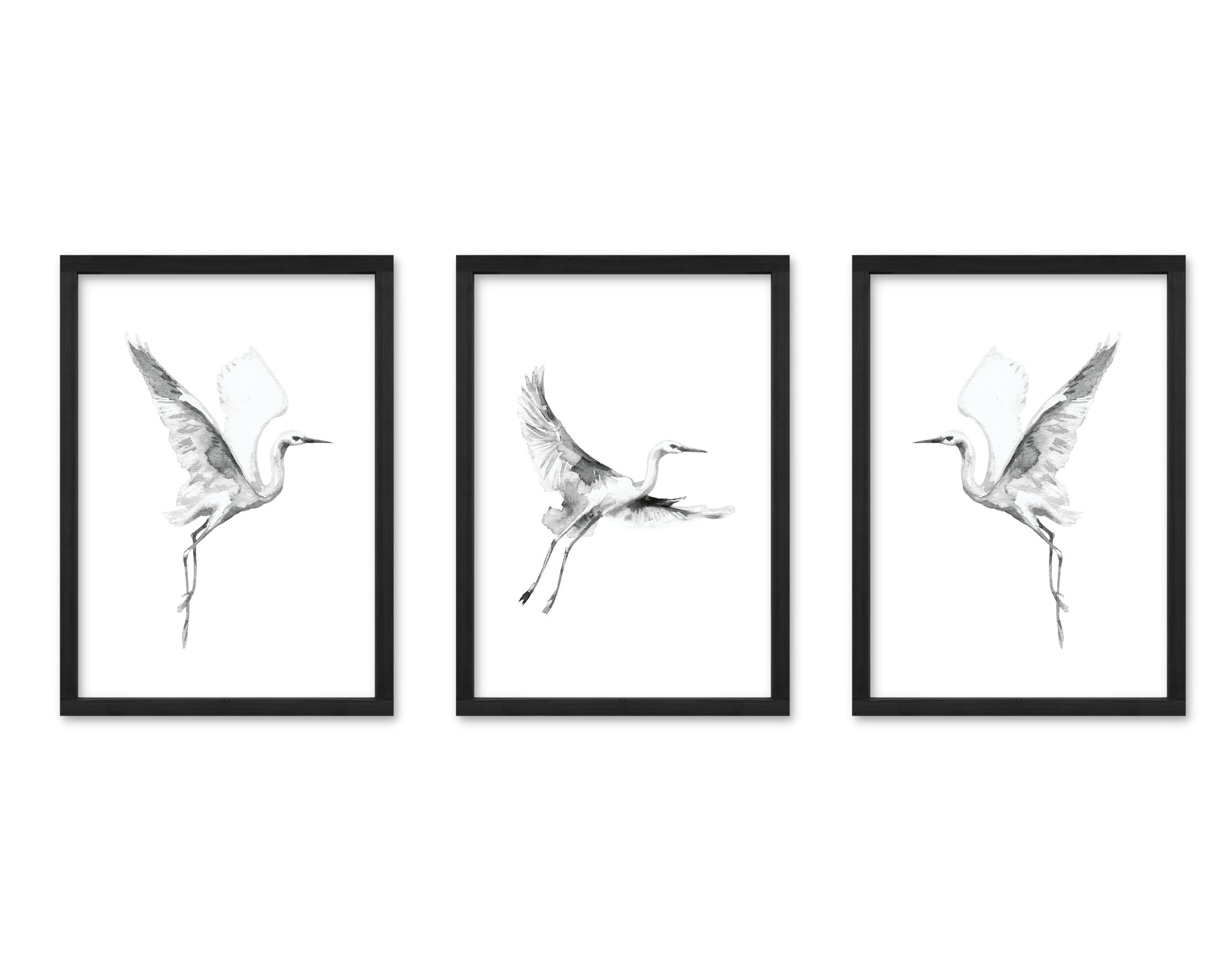 Watercolor Flying Stork Print Home Decor Stork Print Set Stork Art ...
