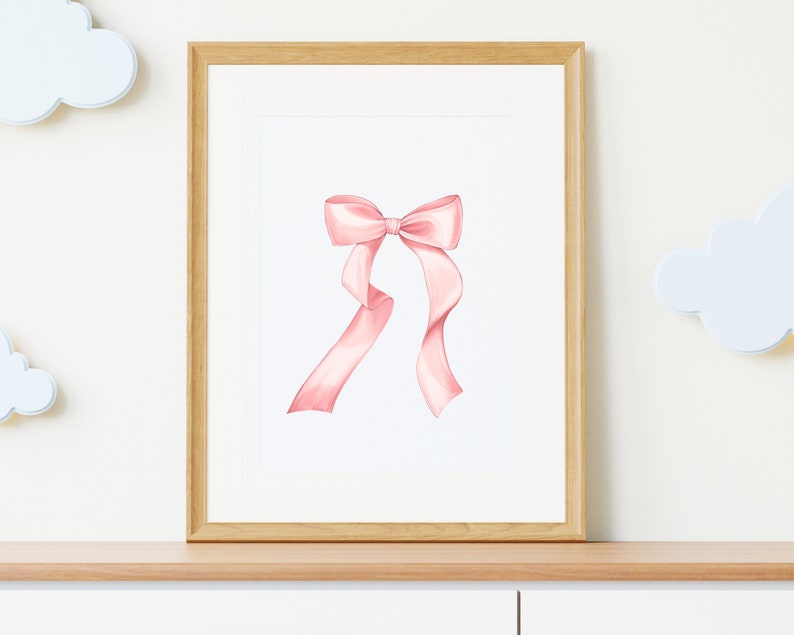 Watercolor Pink Bow Print, Printable Wall Art, Travel Nursery Decor ...