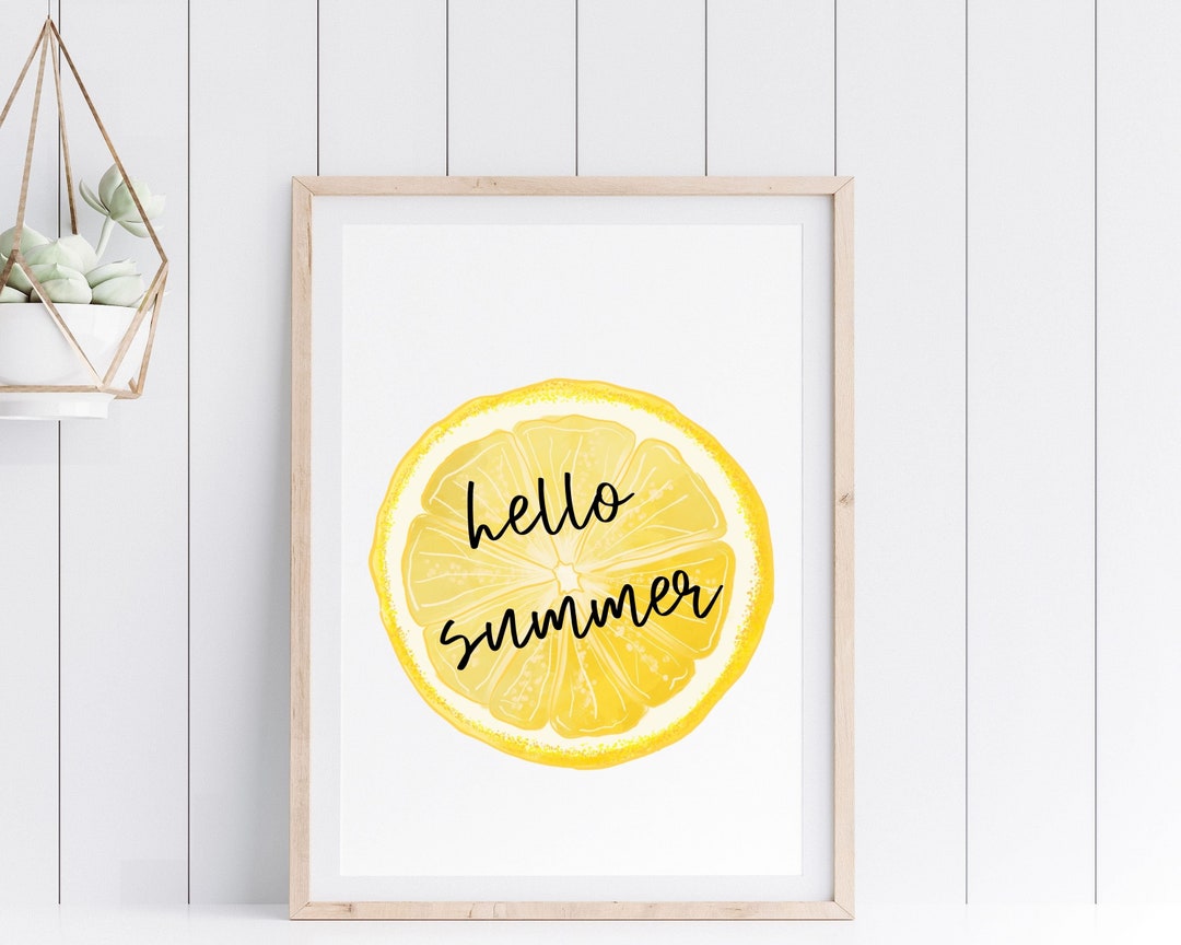 Printable Hello Summer Print, Lemon Slice Watercolor Art, Summer Home ...