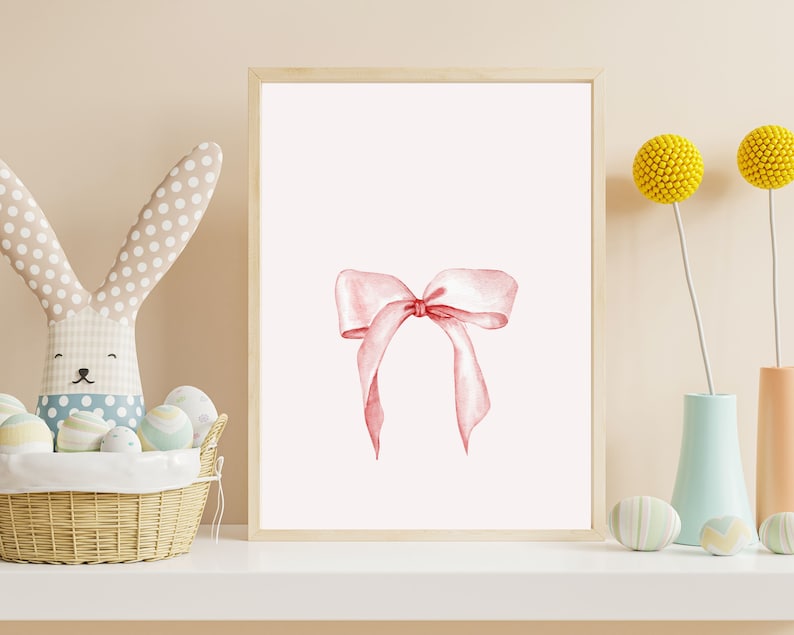 Watercolor Pink Bow Print Printable Wall Art Travel Nursery - Etsy
