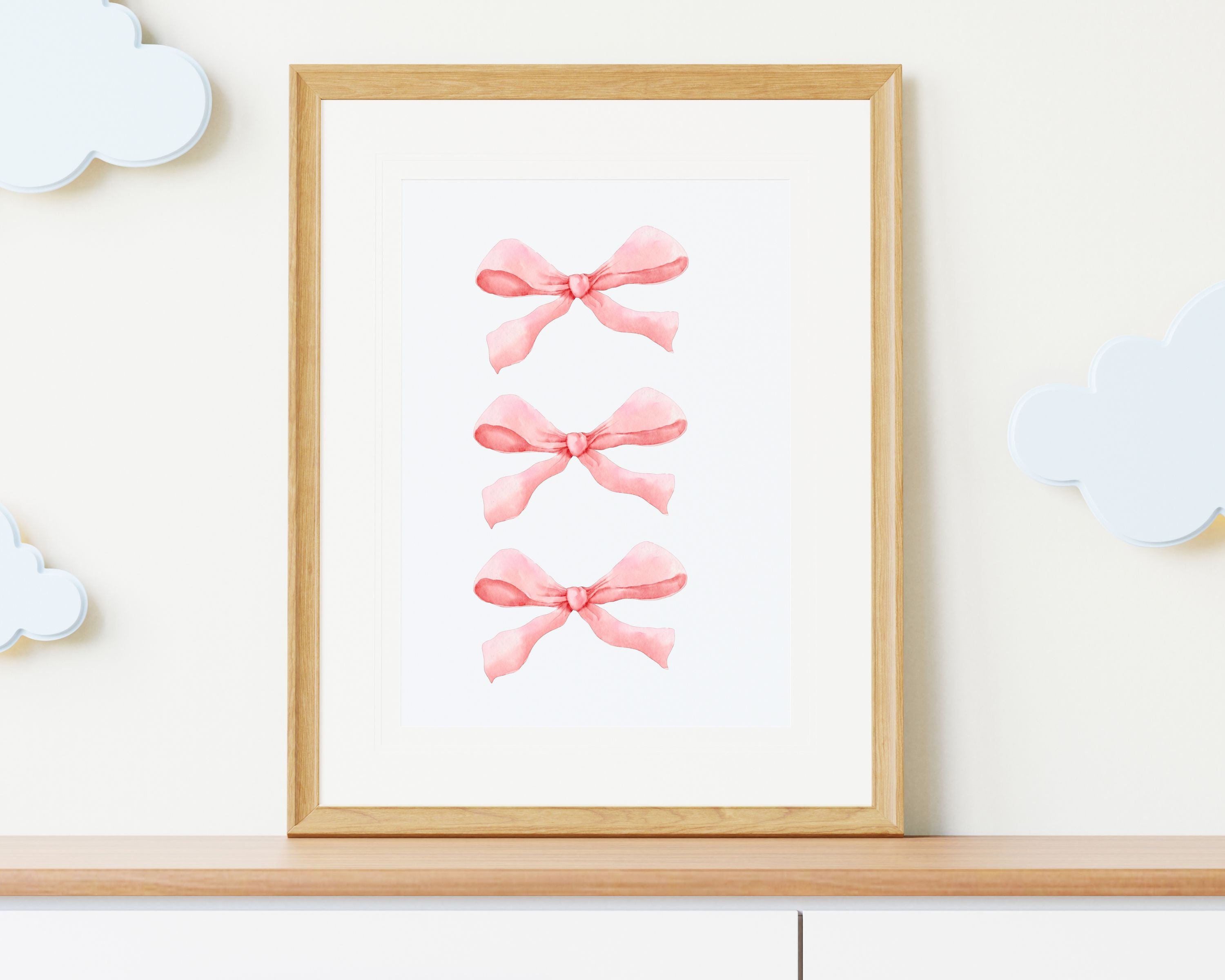 Watercolor Pink Bow Print, Printable Wall Art, Bow Printable, Coquette ...