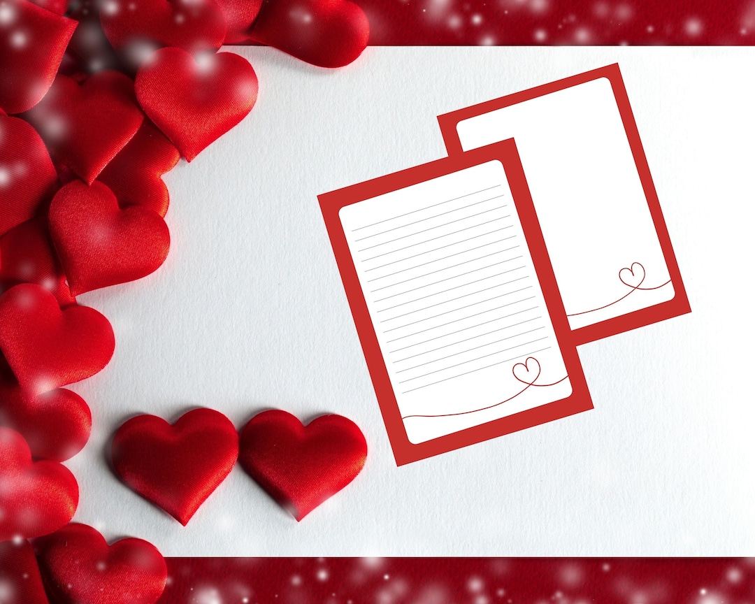 Heart Printable Stationery Set, Red Hearts Writing Paper Print ...