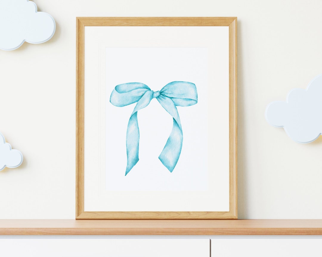 Watercolor Blue Bow Print, Printable Wall Art, Travel Nursery Decor ...