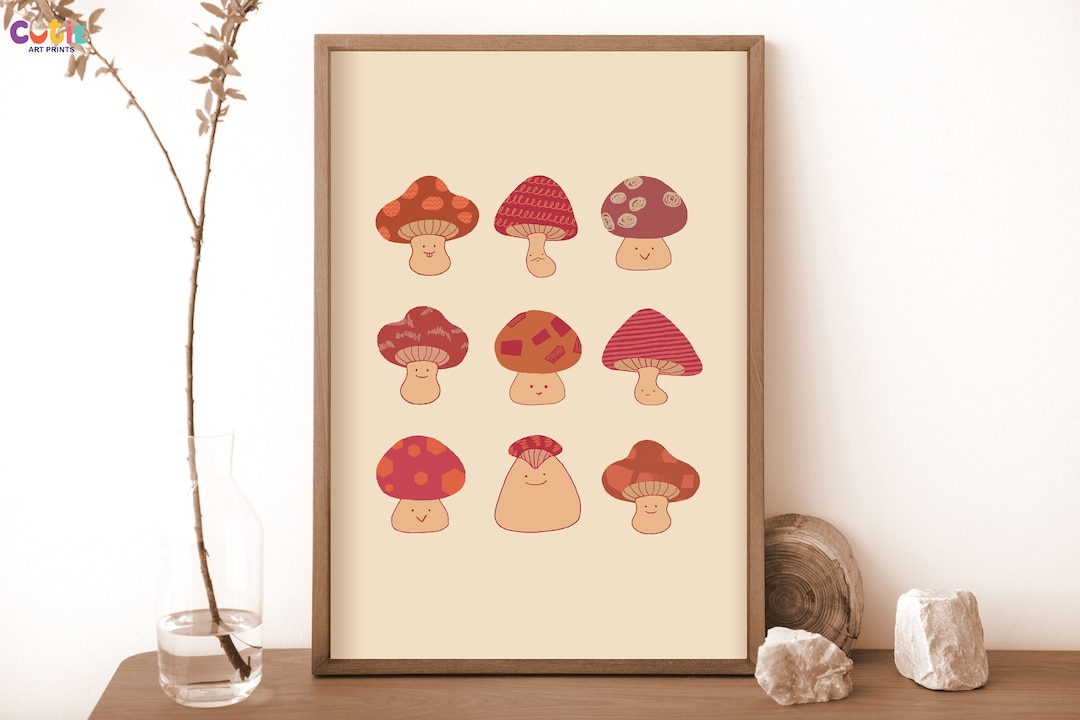 Boho Mushroom Art Print, Feeling Chart, Kawaii Home Decor, Office and ...