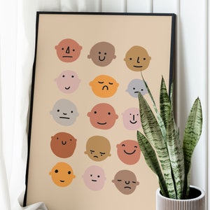 Boho Emotions Chart, Feelings Art Print, Kawaii Decoration House ...