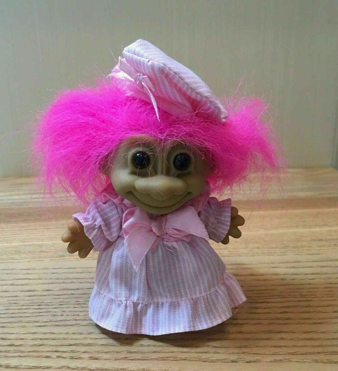 Russ Troll in Bedtime Stripped Pink & White Pyjamas With Pink Hair, 90 ...