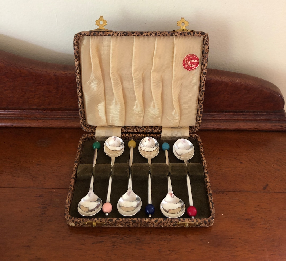 Antique Art Deco Demitasse Spoons, Multi Coloured Bakelite Coffee Bean ...