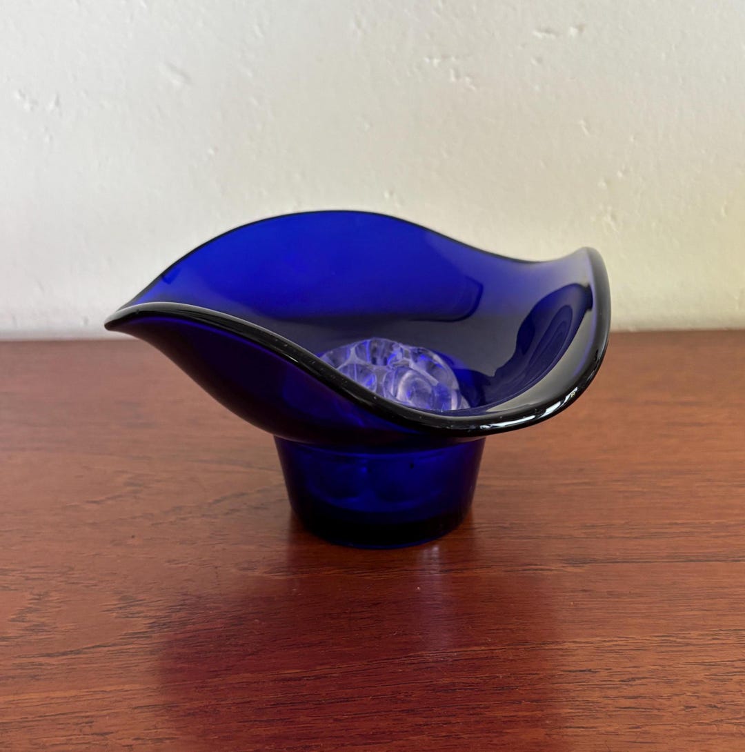 Vintage Sowerby Tyneside Glassworks Cobalt Blue Triform Wave Pressed ...