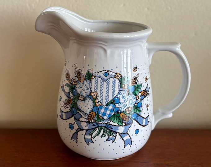 Vintage Milk Pitcher Water Jug Featuring Gingham Hearts, Blueberries ...