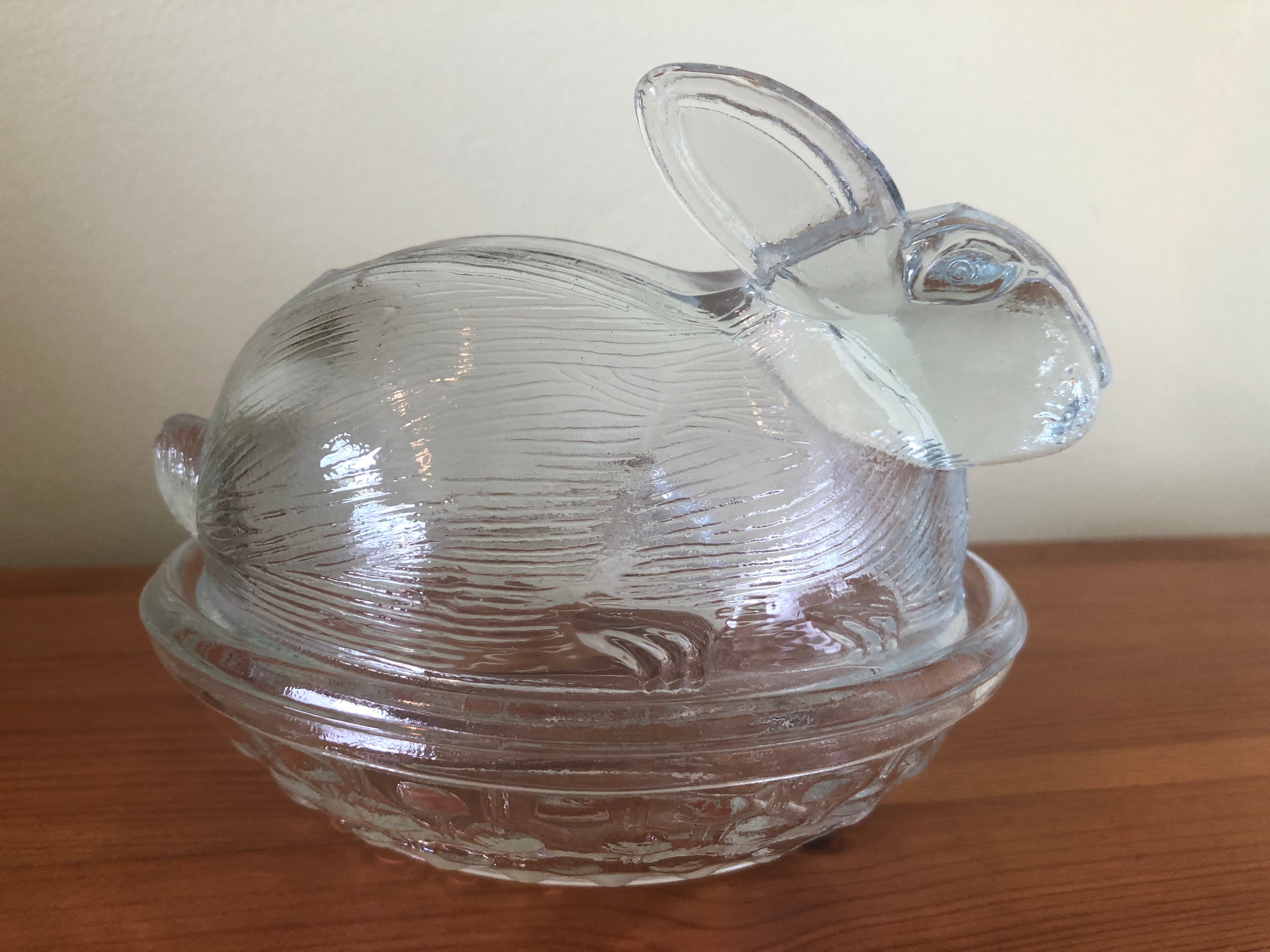 Vintage L.E. Smith USA 'rabbit on a Nest' Pressed Glass Covered Trinket ...