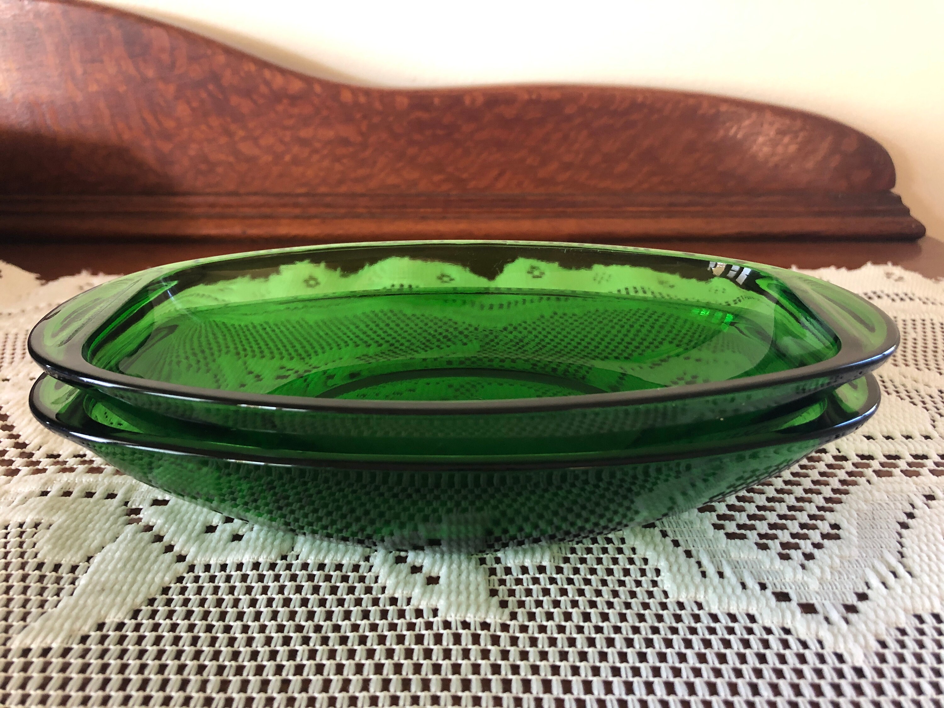 Vintage Emerald Green Glass Relish Dishes by Vereco France, Set of Two ...